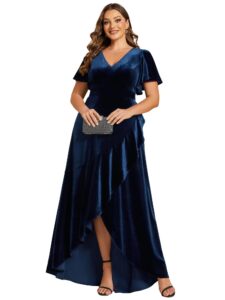 ever-pretty women's v neck high waist velvet plus size mother of the bride dress navy blue us14