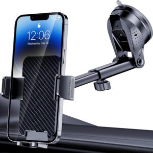 bivgaza phone holder car [military-grade suction] universal car phone holder mount [thick case friendly] automobile accessories dashboard windshield phone mount fit for all iphone android smartphones