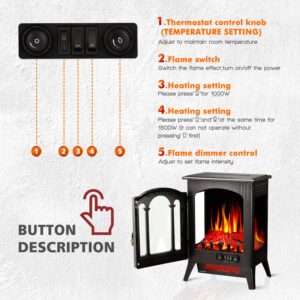 ZAFRO Heating Electric Fireplace,Infrared Stove with Realistic Flames,Freestanding Electric Fireplace,Adjustable Brightness and Heating, Overheating Safe Protection, 1000w/1500w, Black