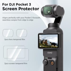 CYNOVA DJI Osmo Pocket 3 Screen Protector, Osmo Pocket 3 Lens Protector for DJI Osmo Pocket 3 Accessories with Tempered Glass LCD Display Film, Ultra HD, 9H Hardness, Scratch Resistant