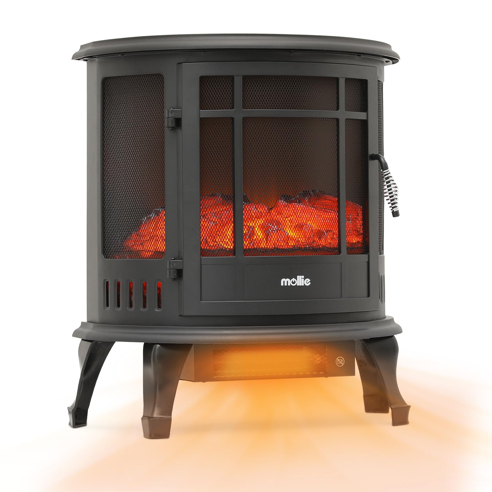 mollie 25-Inch Electric Fireplace Stove 1400W Portable Indoor Freestanding Fireplace Heater with Adjustable Brightness Flame Effect and Temperature, Overheating Protection (Black)