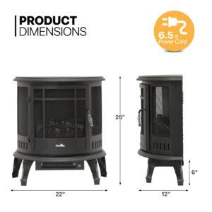 mollie 25-Inch Electric Fireplace Stove 1400W Portable Indoor Freestanding Fireplace Heater with Adjustable Brightness Flame Effect and Temperature, Overheating Protection (Black)