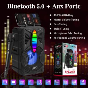 Bluetooth Speaker, IPX5 Waterproof Speaker with HD Sound, RGB Multi-Colors Rhythm Lights, Up to 8H Playtime, TWS Pairing, Portable Wireless Speakers for Home, Outdoor,（Comes with a Microphone）