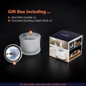 LOVINFLAME 2 PCS Mist Glass Slim Candle and Ethanol-Free 1 Liter Fuel Bundle, Wind Resistant Mini Fire Pit for Balcony and Patio Decor