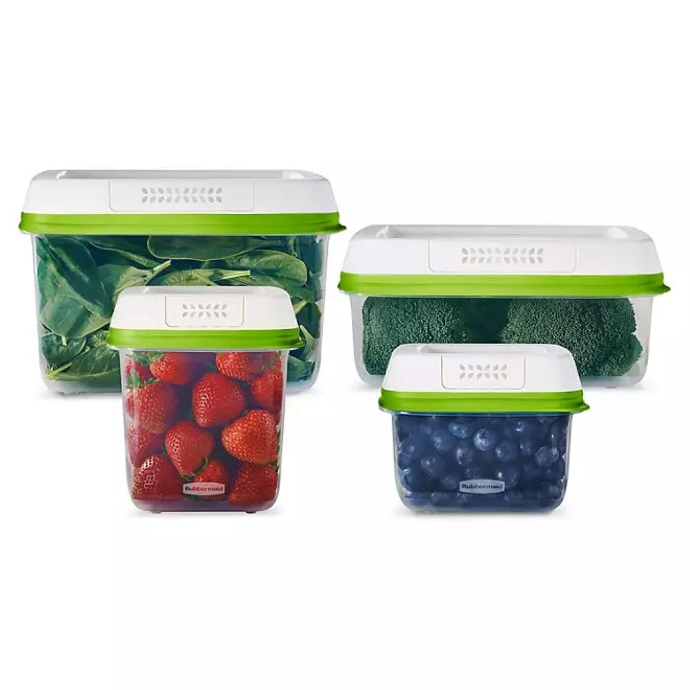 Rubbermaid FreshWorks Produce Saver, Medium and Large Storage Containers, With Lids, 8-Piece Set