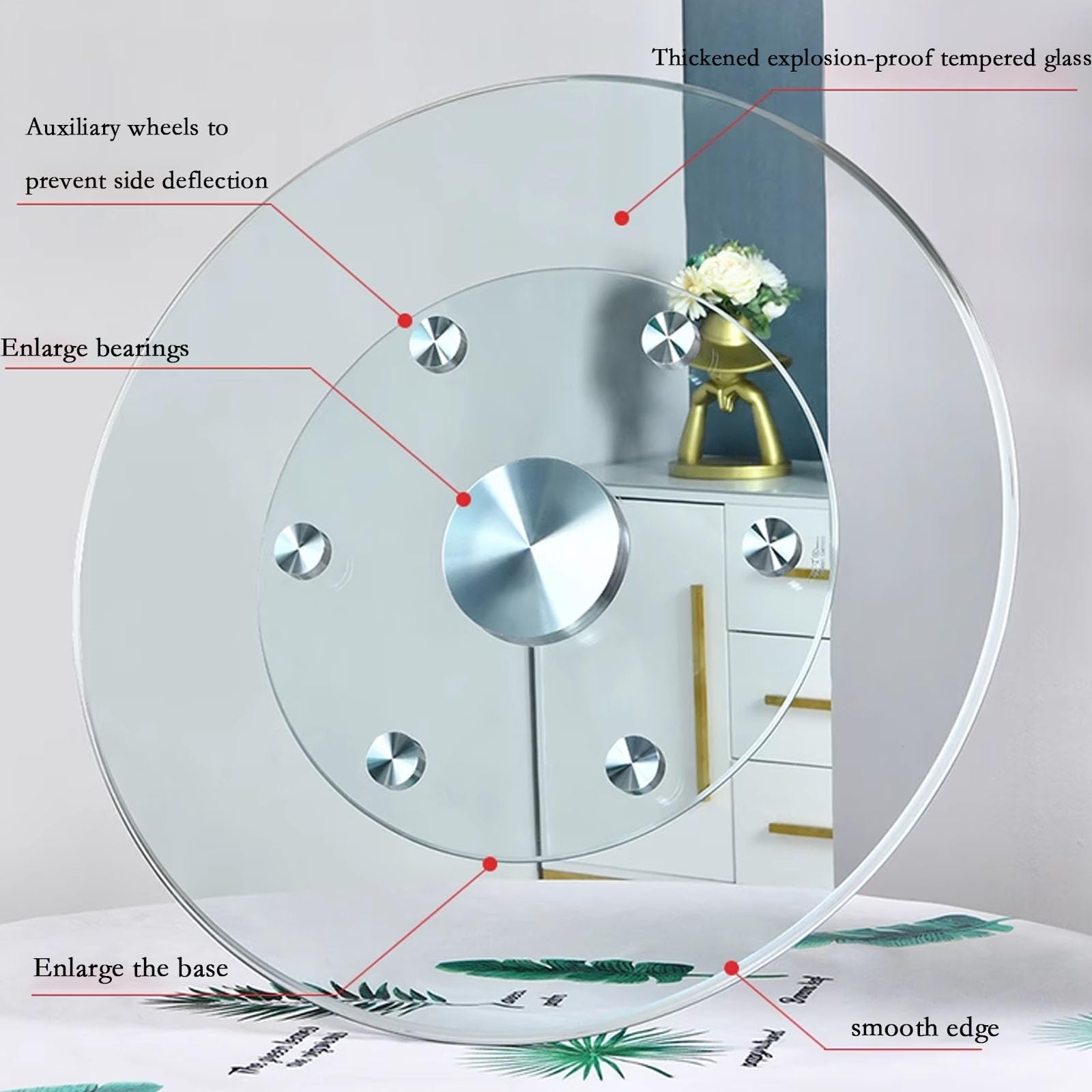 Lazy Susan Tempered Glass Heavy Duty Turntable, with Swivel Assist System Serving Plate Transparent Rotating Tray with Silent Bearing Centerpieces