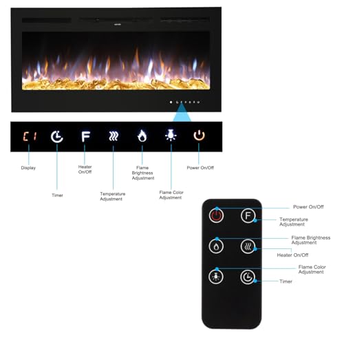 40” Electric Fireplace Inserts Wall Mounted Fireplace Heater with Remote Controls, 9 Realistic 3D Flame Colors, Adjustable Temperature, 8 Hour Timer, 750/1500 W Heater, Low Noise