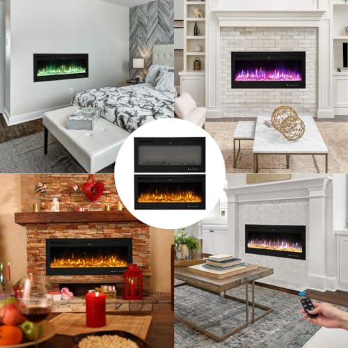 40” Electric Fireplace Inserts Wall Mounted Fireplace Heater with Remote Controls, 9 Realistic 3D Flame Colors, Adjustable Temperature, 8 Hour Timer, 750/1500 W Heater, Low Noise