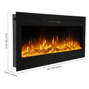 40” Electric Fireplace Inserts Wall Mounted Fireplace Heater with Remote Controls, 9 Realistic 3D Flame Colors, Adjustable Temperature, 8 Hour Timer, 750/1500 W Heater, Low Noise