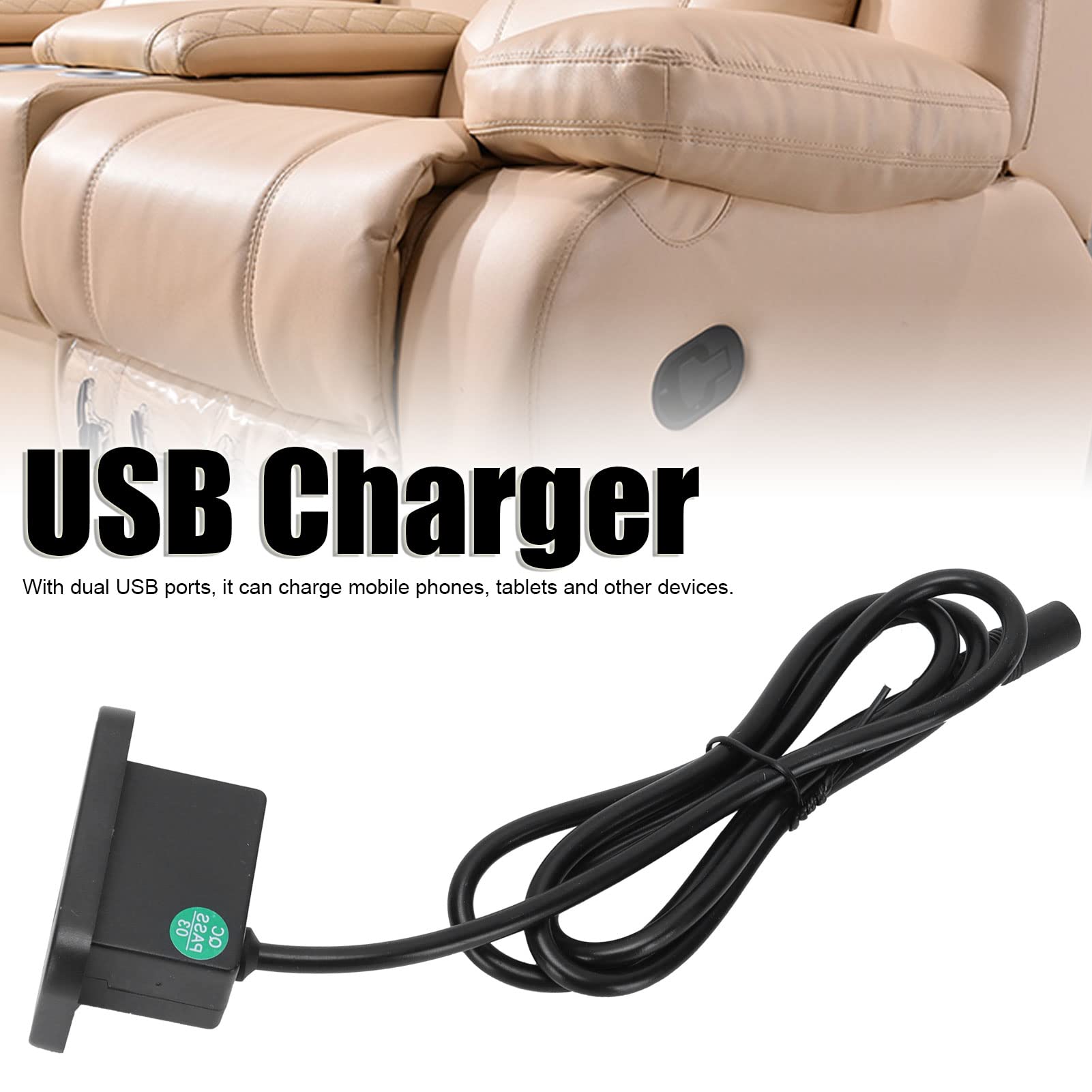 Couch, Recliner Chair with Dual USB Port 5V 2A for Desktop Sofa Bedside Furniture (Black)