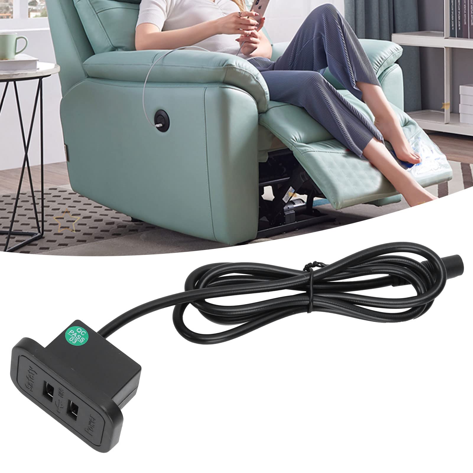 Couch, Recliner Chair with Dual USB Port 5V 2A for Desktop Sofa Bedside Furniture (Black)