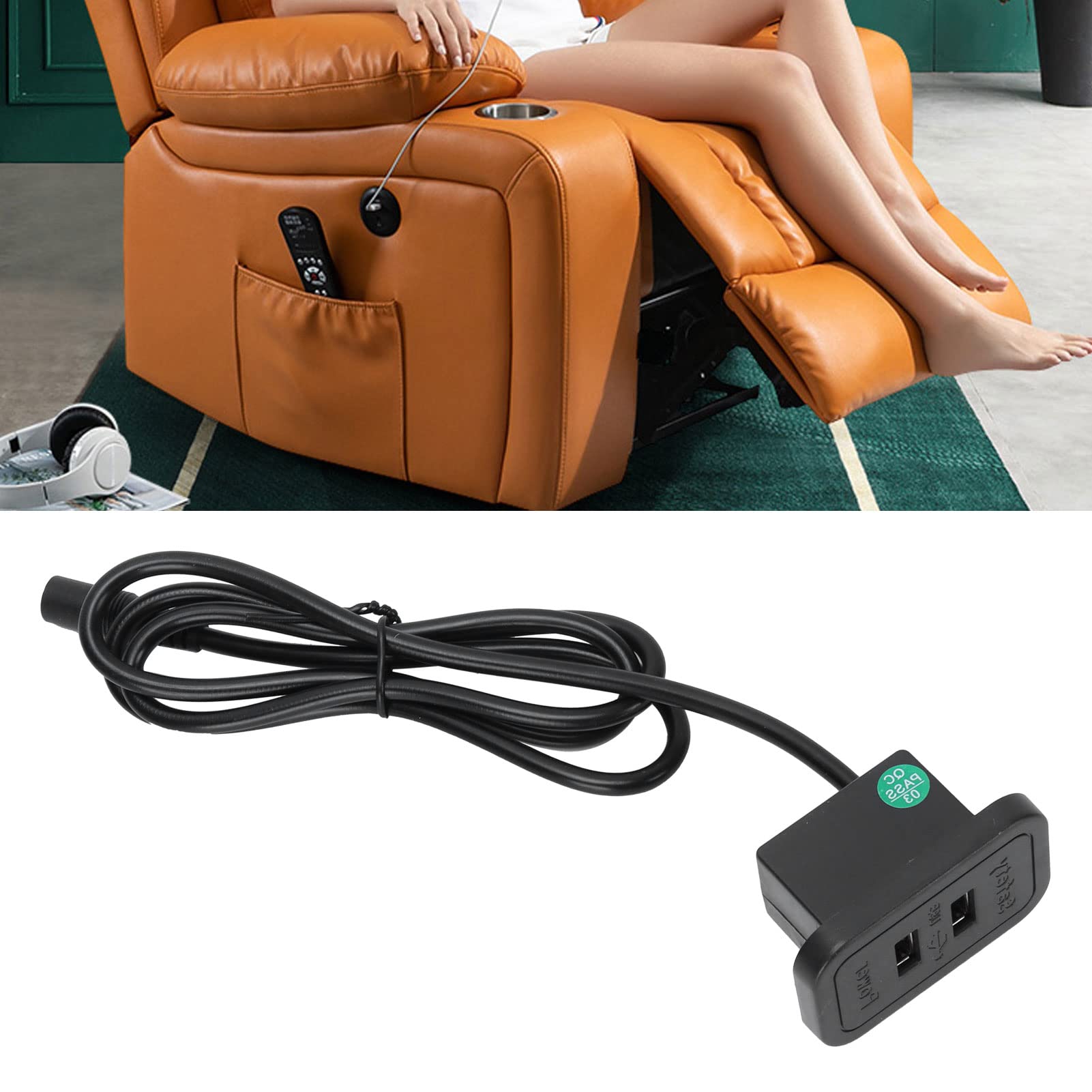 Couch, Recliner Chair with Dual USB Port 5V 2A for Desktop Sofa Bedside Furniture (Black)