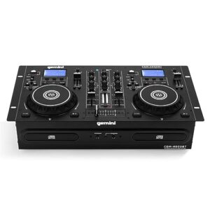 gemini sound cdm-4000bt: all-in-one dj cd player & mixer combo with bluetooth - ideal for aspiring djs, dual cd/usb for home & event use, user-friendly controls with jog wheels and pitch control