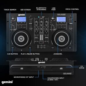 Gemini Sound CDM-4000BT: All-in-One DJ CD Player & Mixer Combo with Bluetooth - Ideal for Aspiring DJs, Dual CD/USB for Home & Event Use, User-Friendly Controls with Jog Wheels and Pitch Control