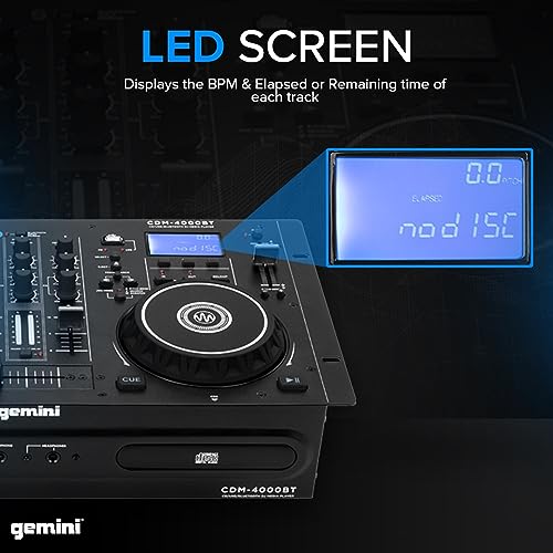 Gemini Sound CDM-4000BT: All-in-One DJ CD Player & Mixer Combo with Bluetooth - Ideal for Aspiring DJs, Dual CD/USB for Home & Event Use, User-Friendly Controls with Jog Wheels and Pitch Control