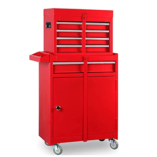 TCE ATBT1204T-RED Torin Rolling Garage Workshop Tool Organizer: Detachable 4 Drawer Tool Chest with Large Storage Cabinet and Adjustable Shelf, Red