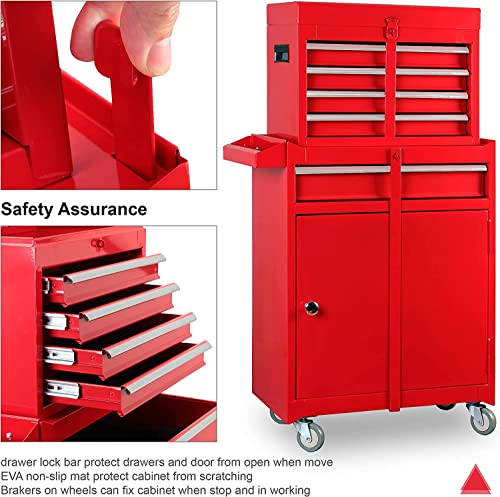 TCE ATBT1204T-RED Torin Rolling Garage Workshop Tool Organizer: Detachable 4 Drawer Tool Chest with Large Storage Cabinet and Adjustable Shelf, Red