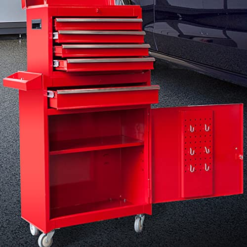 TCE ATBT1204T-RED Torin Rolling Garage Workshop Tool Organizer: Detachable 4 Drawer Tool Chest with Large Storage Cabinet and Adjustable Shelf, Red