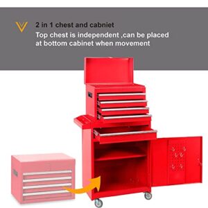 TCE ATBT1204T-RED Torin Rolling Garage Workshop Tool Organizer: Detachable 4 Drawer Tool Chest with Large Storage Cabinet and Adjustable Shelf, Red