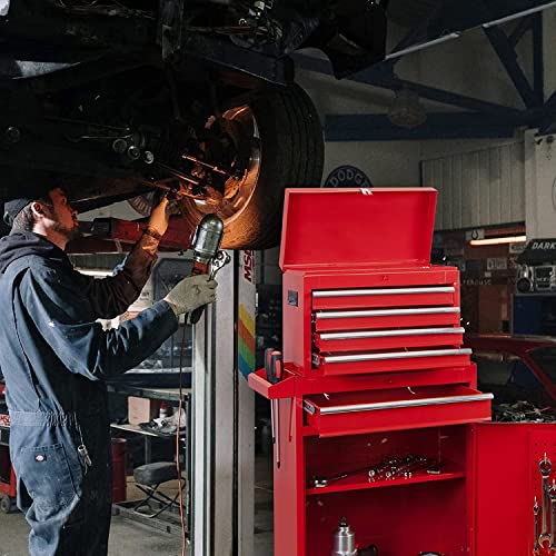 TCE ATBT1204T-RED Torin Rolling Garage Workshop Tool Organizer: Detachable 4 Drawer Tool Chest with Large Storage Cabinet and Adjustable Shelf, Red