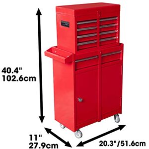 TCE ATBT1204T-RED Torin Rolling Garage Workshop Tool Organizer: Detachable 4 Drawer Tool Chest with Large Storage Cabinet and Adjustable Shelf, Red