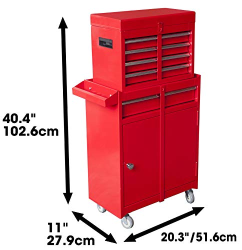 TCE ATBT1204T-RED Torin Rolling Garage Workshop Tool Organizer: Detachable 4 Drawer Tool Chest with Large Storage Cabinet and Adjustable Shelf, Red