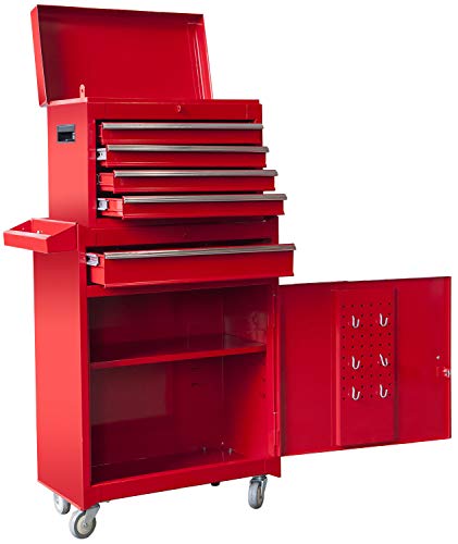 TCE ATBT1204T-RED Torin Rolling Garage Workshop Tool Organizer: Detachable 4 Drawer Tool Chest with Large Storage Cabinet and Adjustable Shelf, Red