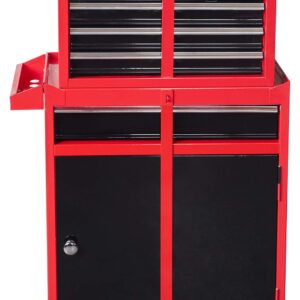 BIG RED ATBT1204R-RB Torin Rolling Garage Workshop Tool Organizer: Detachable 4 Drawer Tool Chest with Large Storage Cabinet and Adjustable Shelf, Red/Black