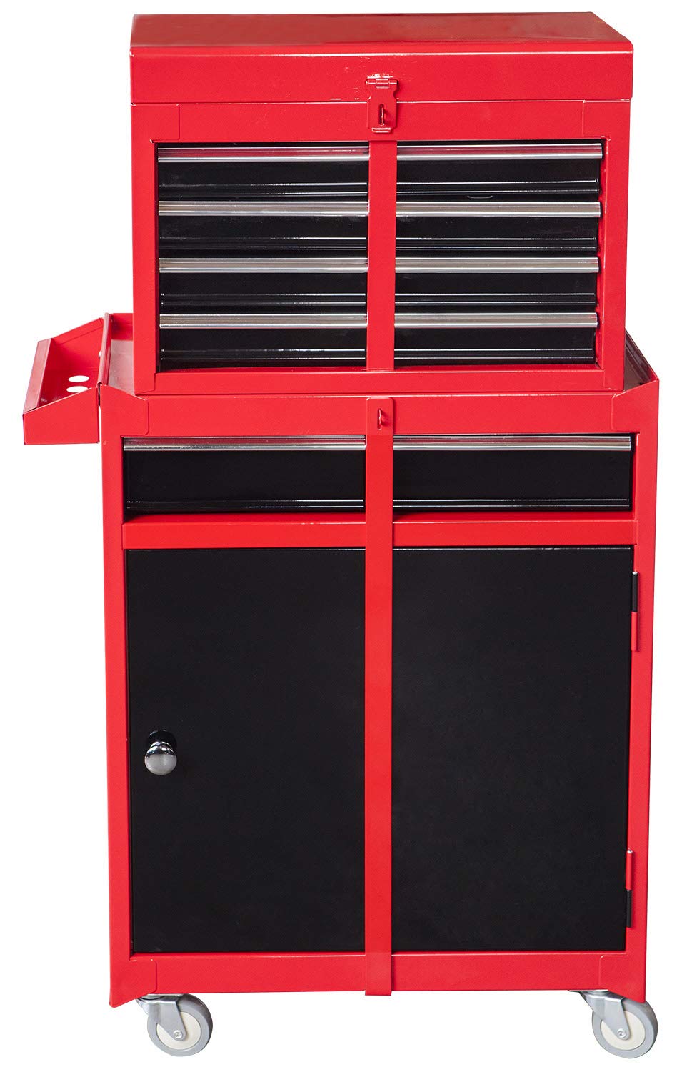 BIG RED ATBT1204R-RB Torin Rolling Garage Workshop Tool Organizer: Detachable 4 Drawer Tool Chest with Large Storage Cabinet and Adjustable Shelf, Red/Black