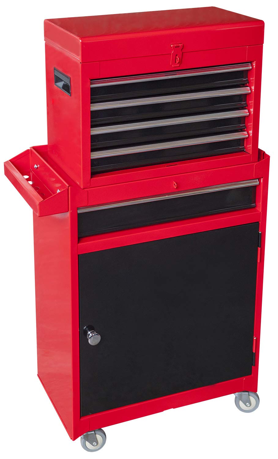 BIG RED ATBT1204R-RB Torin Rolling Garage Workshop Tool Organizer: Detachable 4 Drawer Tool Chest with Large Storage Cabinet and Adjustable Shelf, Red/Black