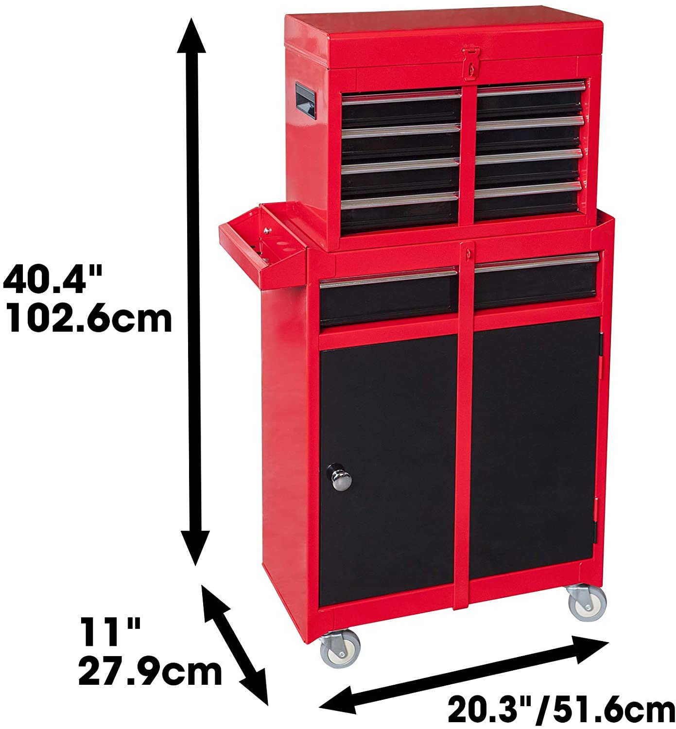 BIG RED ATBT1204R-RB Torin Rolling Garage Workshop Tool Organizer: Detachable 4 Drawer Tool Chest with Large Storage Cabinet and Adjustable Shelf, Red/Black