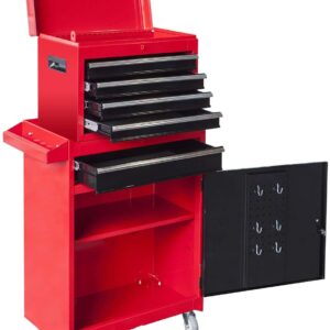 BIG RED ATBT1204R-RB Torin Rolling Garage Workshop Tool Organizer: Detachable 4 Drawer Tool Chest with Large Storage Cabinet and Adjustable Shelf, Red/Black