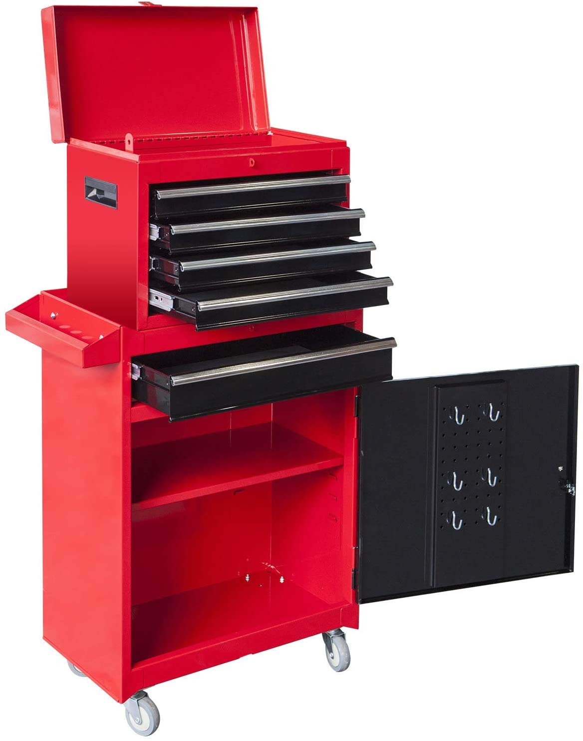 BIG RED ATBT1204R-RB Torin Rolling Garage Workshop Tool Organizer: Detachable 4 Drawer Tool Chest with Large Storage Cabinet and Adjustable Shelf, Red/Black