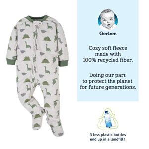 Gerber Baby Boys' Toddler Loose Fit Flame Resistant Fleece Footed Pajamas 2-Pack, Green Camo & Dino, 12 Months