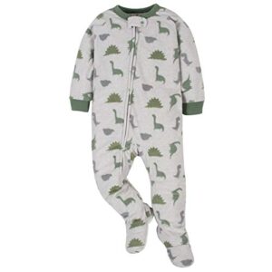 Gerber Baby Boys' Toddler Loose Fit Flame Resistant Fleece Footed Pajamas 2-Pack, Green Camo & Dino, 12 Months