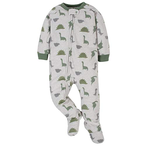 Gerber Baby Boys' Toddler Loose Fit Flame Resistant Fleece Footed Pajamas 2-Pack, Green Camo & Dino, 12 Months