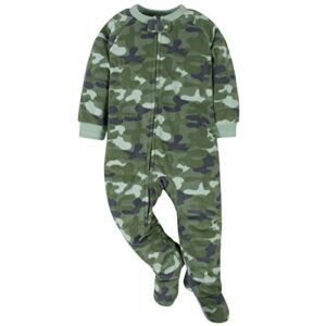 Gerber Baby Boys' Toddler Loose Fit Flame Resistant Fleece Footed Pajamas 2-Pack, Green Camo & Dino, 12 Months