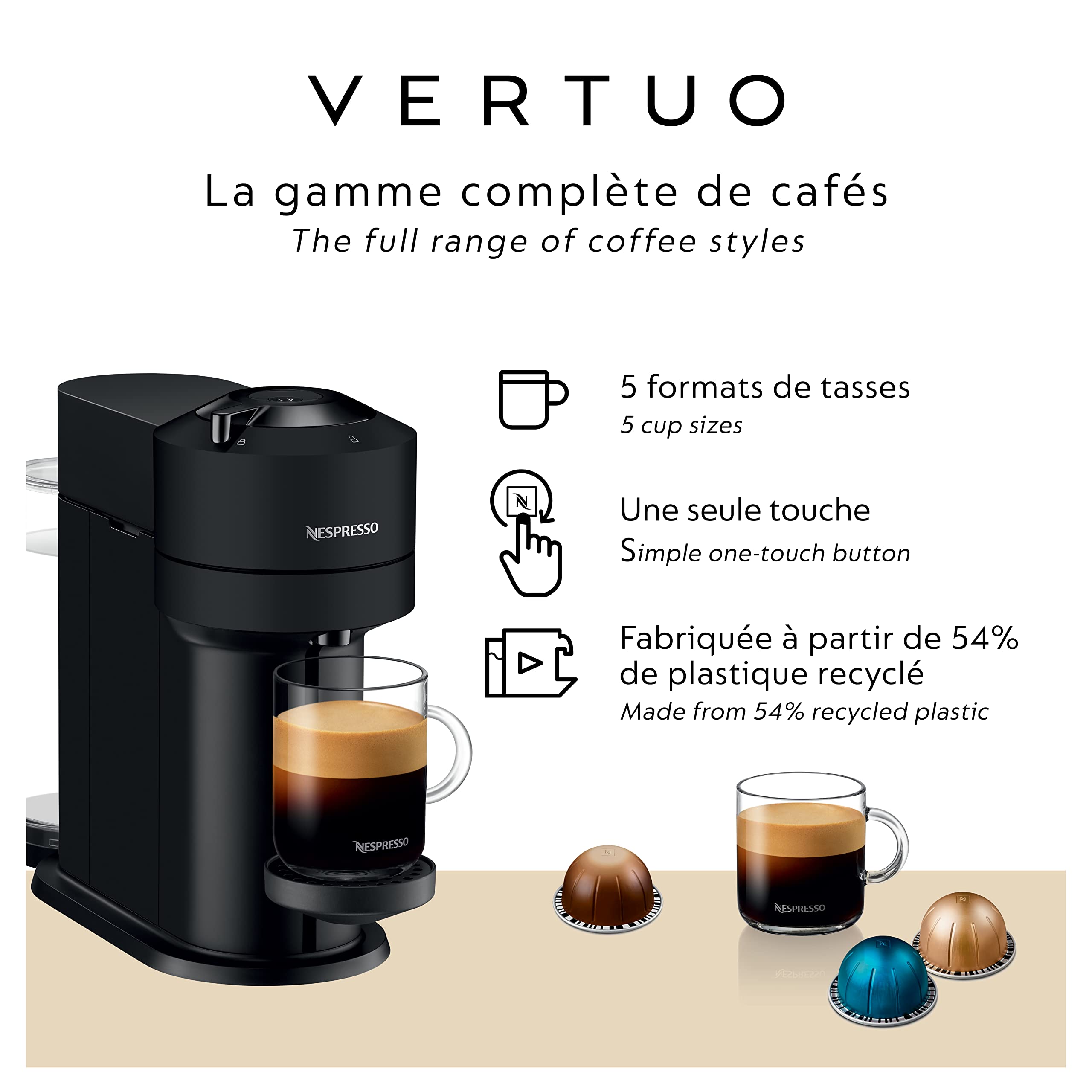 Nespresso Vertuo Next Coffee and Espresso Machine with Aeroccino Frother by Breville, Matte Black