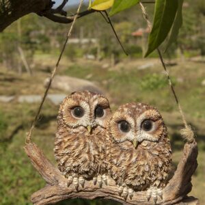 Hi-Line Gift Hanging Baby OWLETS ON A Branch, Brown