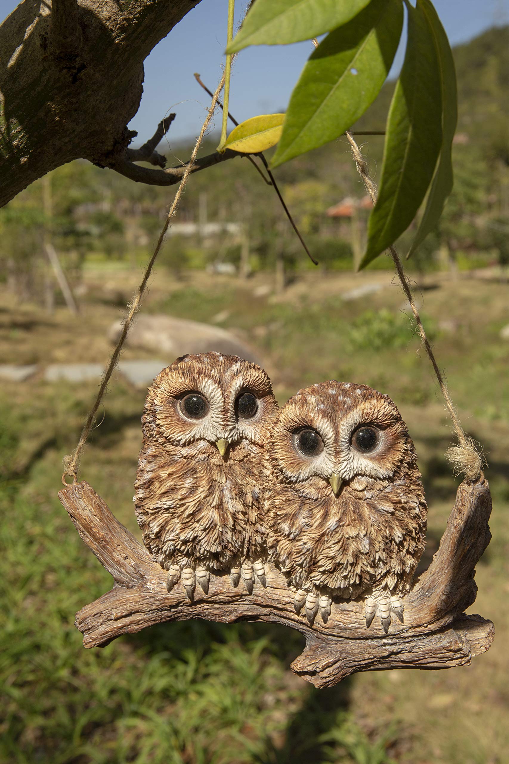 Hi-Line Gift Hanging Baby OWLETS ON A Branch, Brown