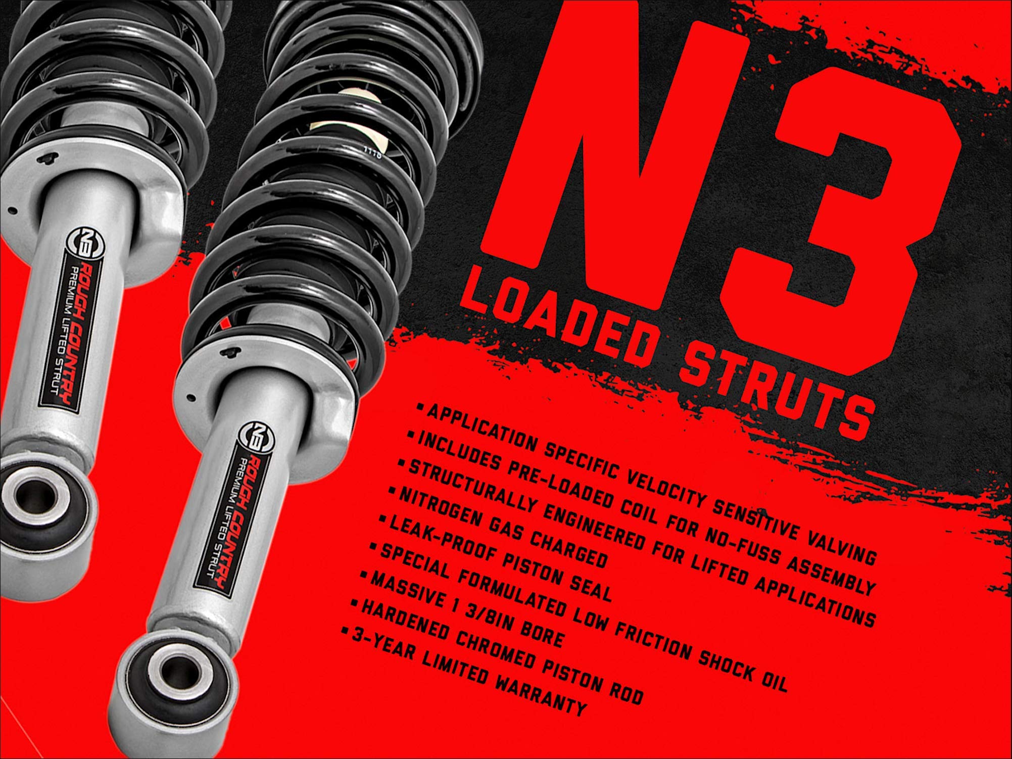 Rough Country 2.5" N3 Loaded Leveling Struts for 2000-2006 Tundra - 501091