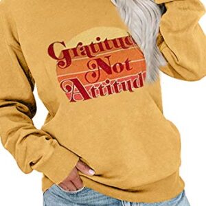 CHYRII Women's Round Neck Letter Print with Setting Sun Long Sleeve Casual Sweatshirt Pullover Tops Yellow S