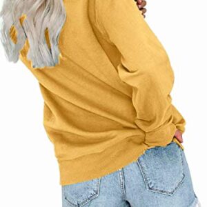 CHYRII Women's Round Neck Letter Print with Setting Sun Long Sleeve Casual Sweatshirt Pullover Tops Yellow S