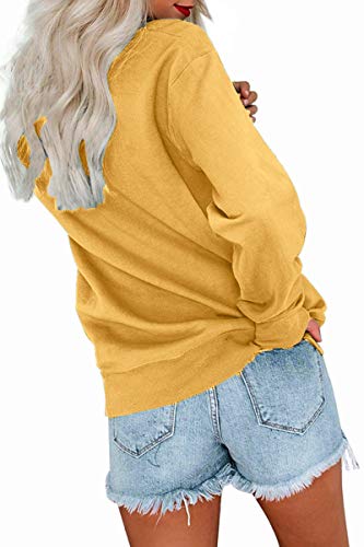 CHYRII Women's Round Neck Letter Print with Setting Sun Long Sleeve Casual Sweatshirt Pullover Tops Yellow S