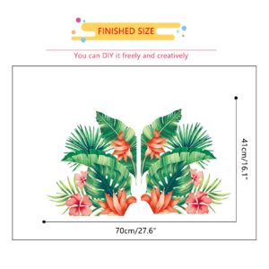 MOLANCIA Tropical Hibiscus Flower Wall Decals,Nature Palm Tree Leaf Plants Wall Sticker Art Murals,Removable Green Tropical Plants Tree Leaves Stickers for Living Room Kids Nursery Room Wall Art Decor