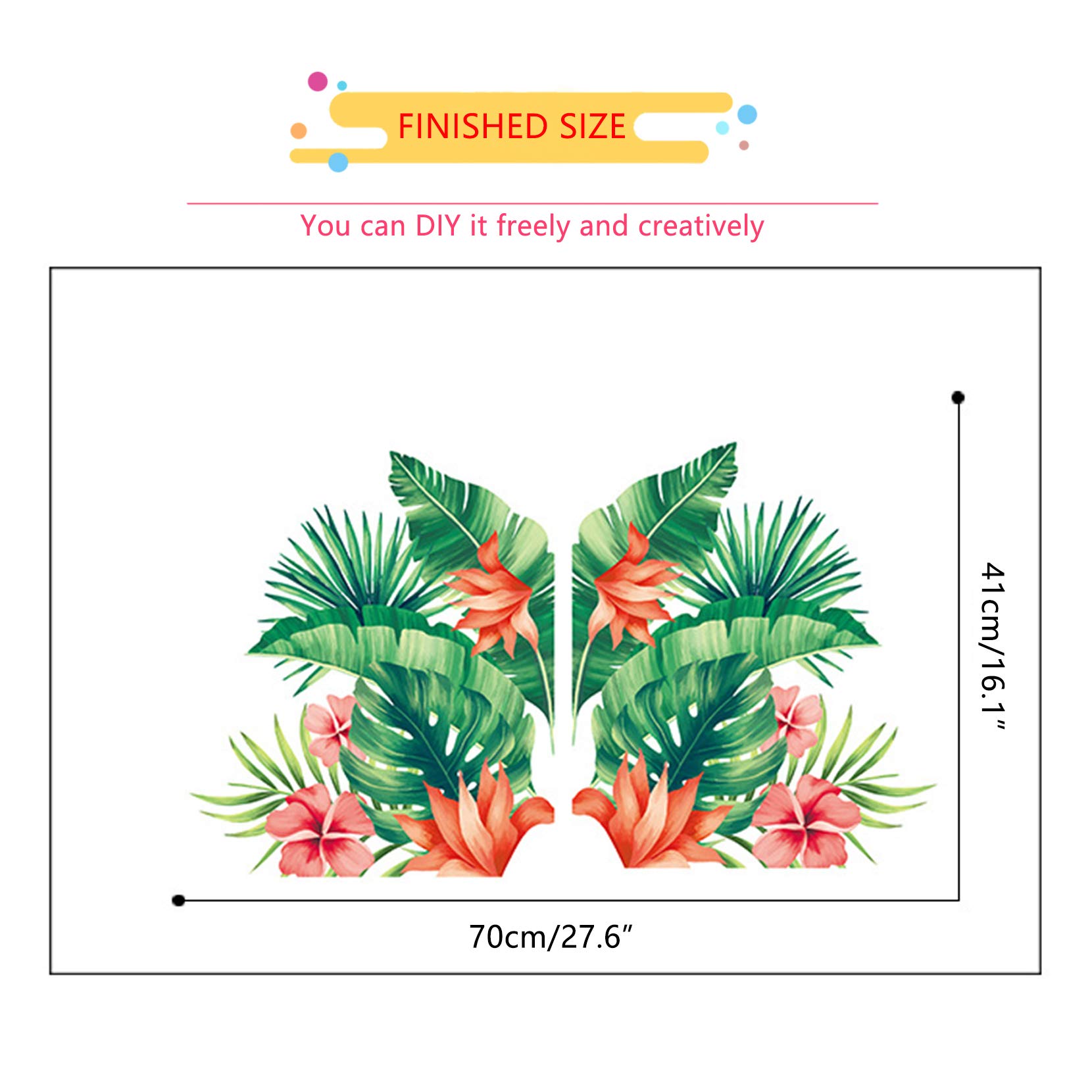 MOLANCIA Tropical Hibiscus Flower Wall Decals,Nature Palm Tree Leaf Plants Wall Sticker Art Murals,Removable Green Tropical Plants Tree Leaves Stickers for Living Room Kids Nursery Room Wall Art Decor