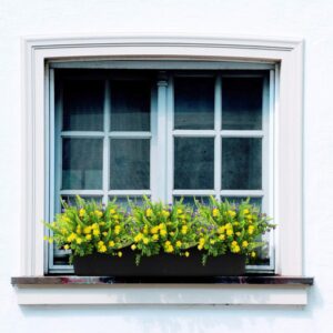 GREENRAIN 6 Bundles Artificial Flowers Outdoor Fake Plants UV Resistant Faux Plastic Flowers Garden Window Box Porch Home Decor Yellow + Purple