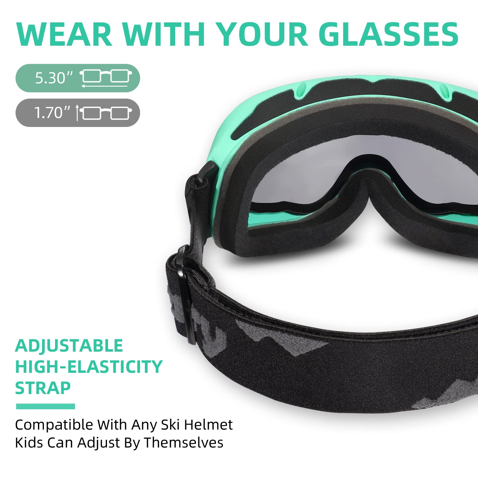 Keary Youth Women Ski Goggles Snowboard Goggles, Anti Fog Skiing Snow Goggles for Boy Girls Kids, UV Protection Snowboarding Goggles Over Glasses Helmet Compatible, Winter Sport Snowmobile Goggles OTG