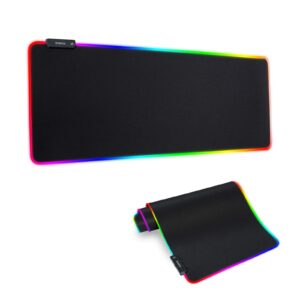 rgb gaming mouse mat pad - large extended led mousepad with 14 lighting modes 2 brightness, anti-slip rubber base with waterproof coating mouse mat for gamer 800×300×4mm/31.5×11.8×0.16 inch