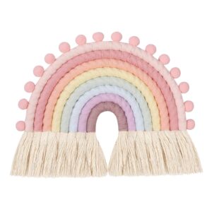 jilpak large rainbow wall hanging, pastel fiber rainbow wall hanging, macrame rainbow wall hanging nursery boho decor kids room (10 x 14 inches)